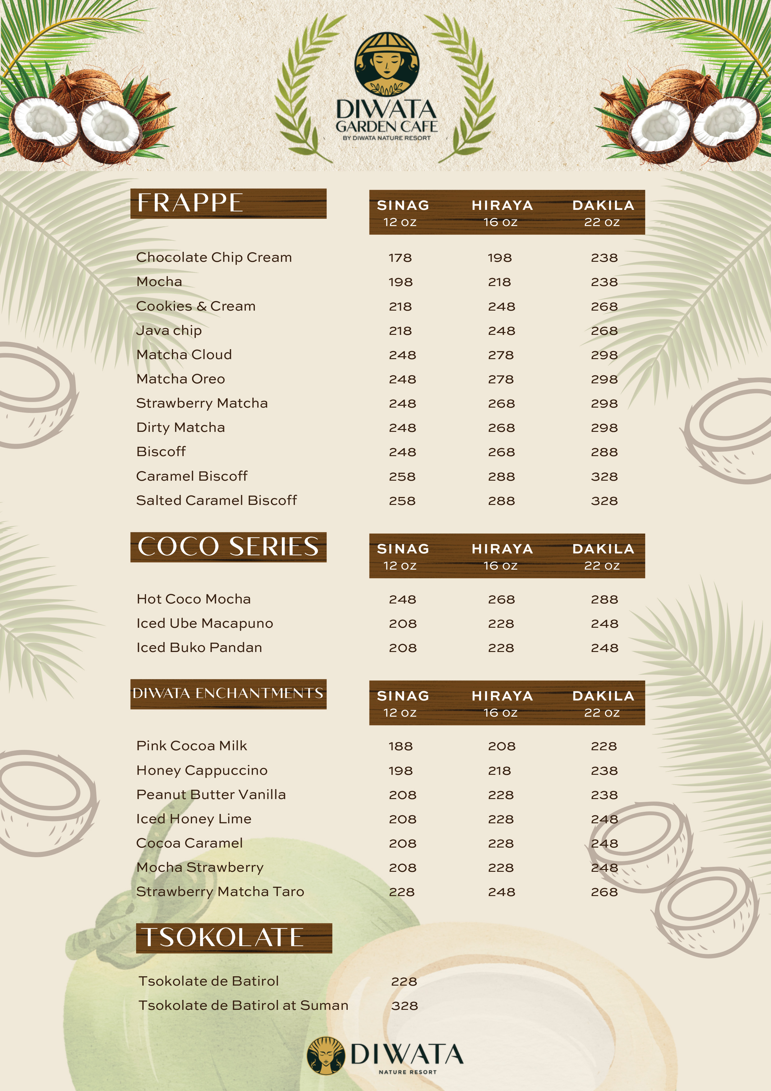 Diwata Nature Resort Garden Menu