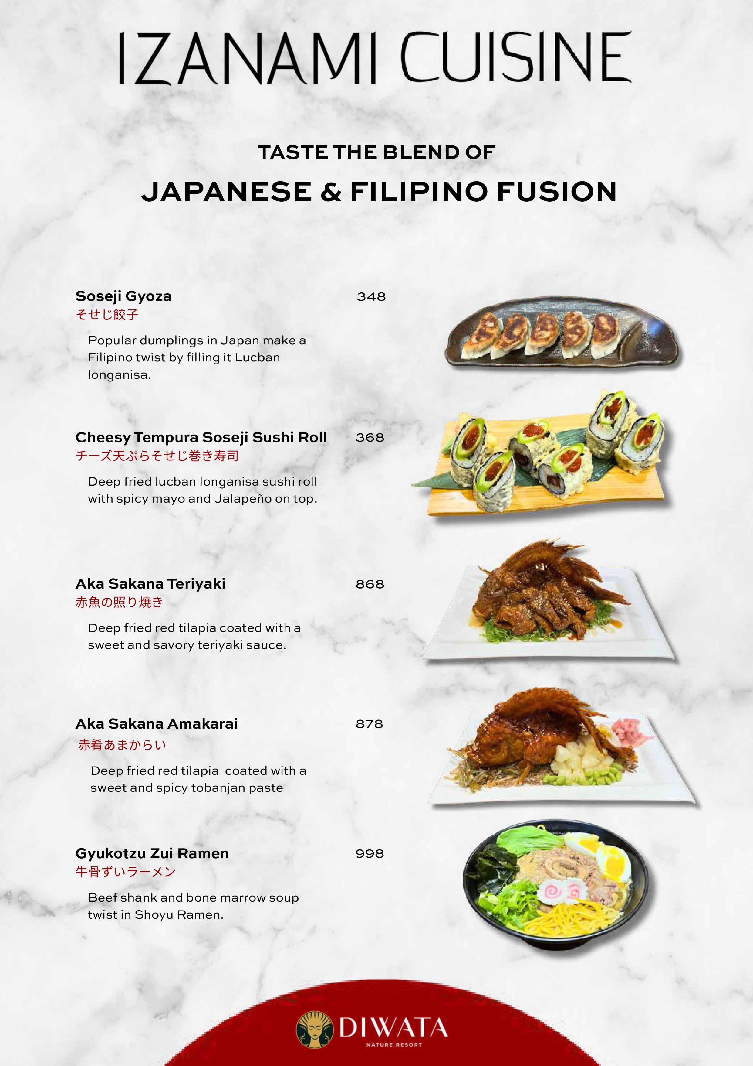 Diwata Nature Resort Izanami Menu