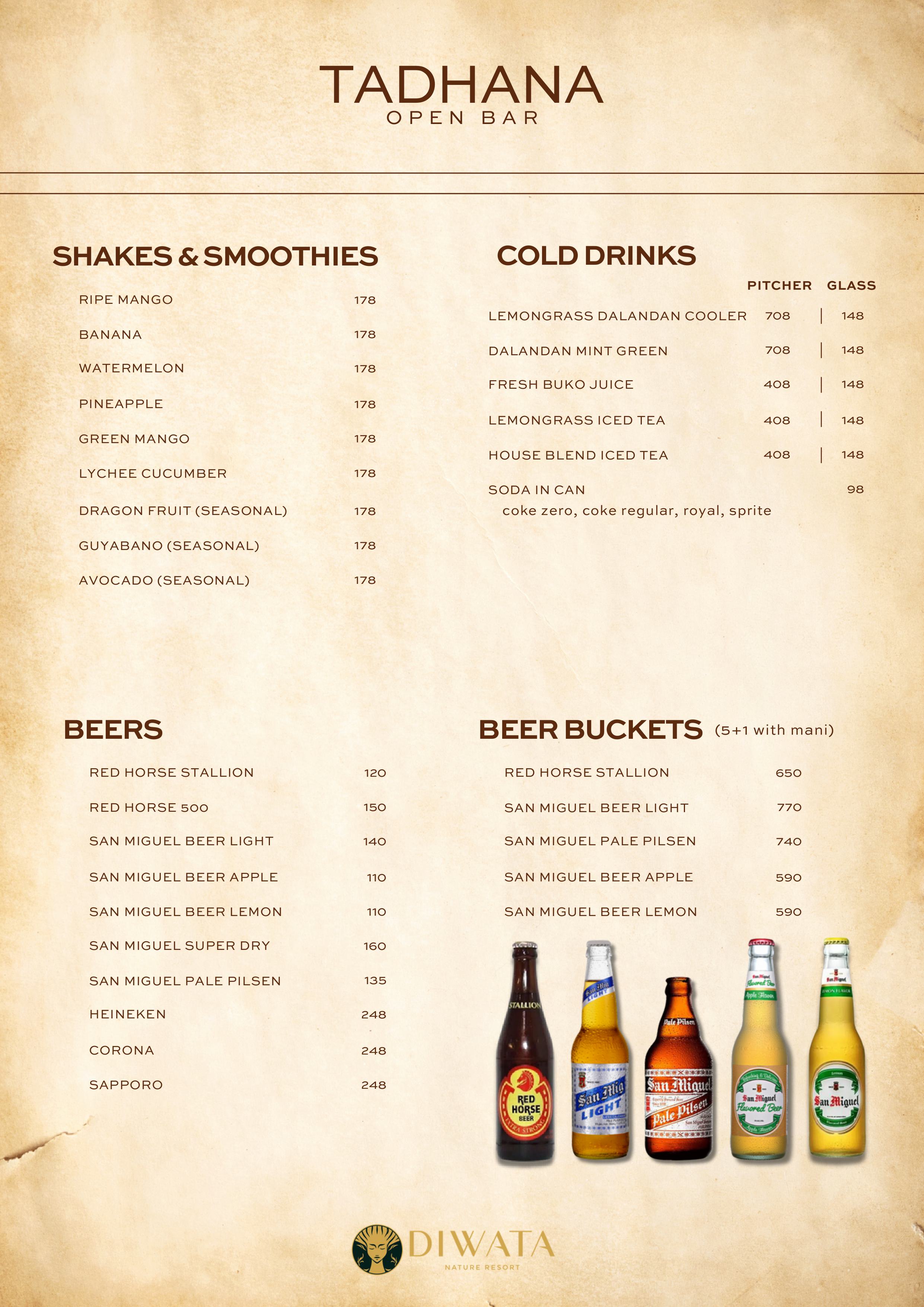 Diwata Nature Resort Tadhana Menu